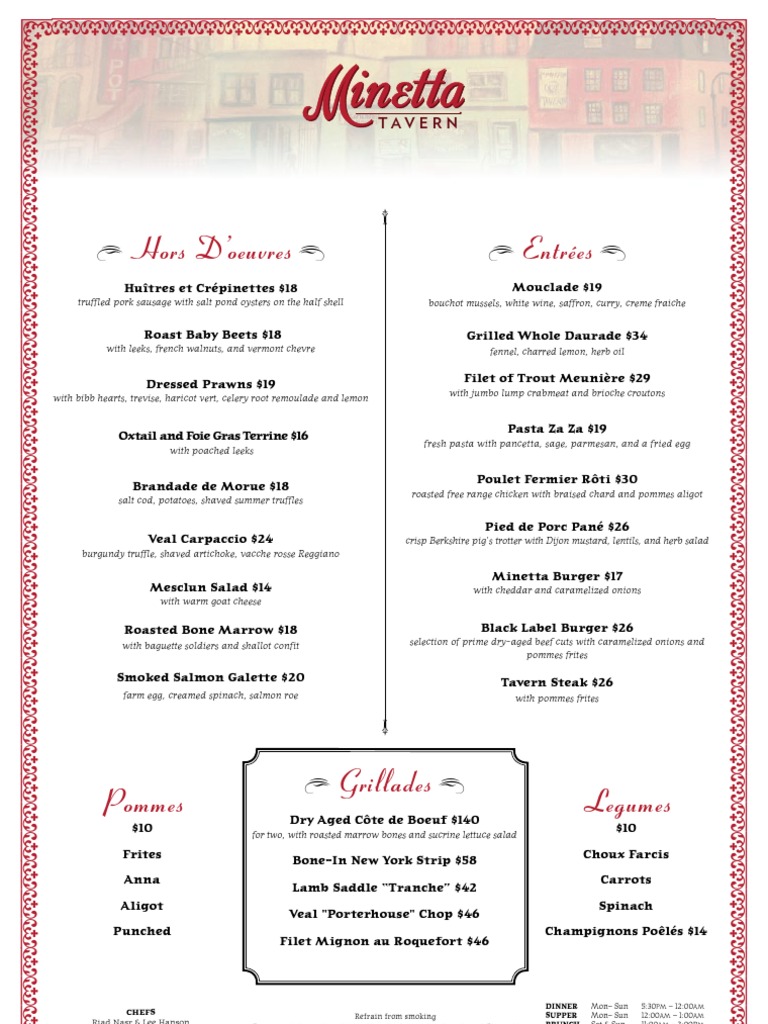 Minetta Tavern Ny Menu Dinner | PDF | Salad | Alcoholic Drinks