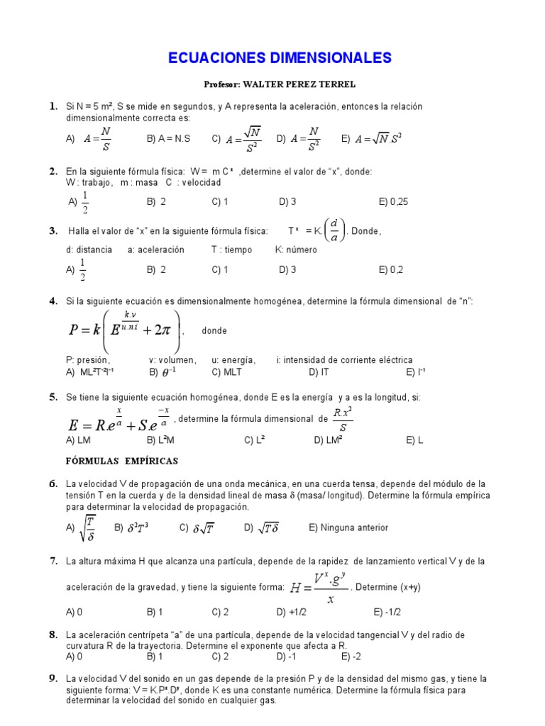 ecuaciones dimensionales