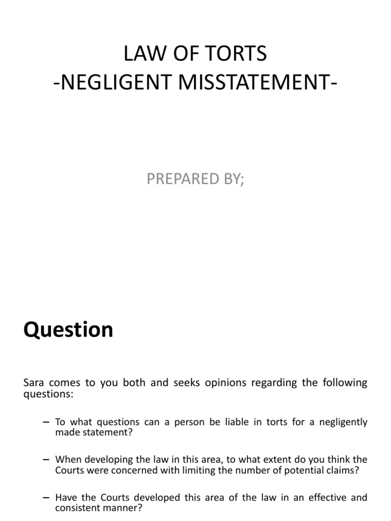 Negligent Misstatement Presentation | PDF | Negligence | Misrepresentation