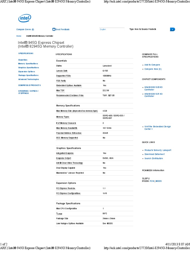 Intel 945 Features | PDF | Intel | Central Processing Unit