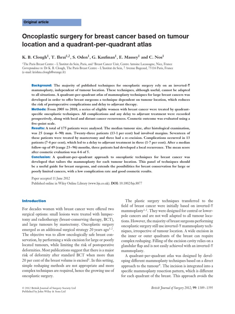 Clough K Oncoplasty BJS | PDF | Breast Cancer | Radiation Therapy