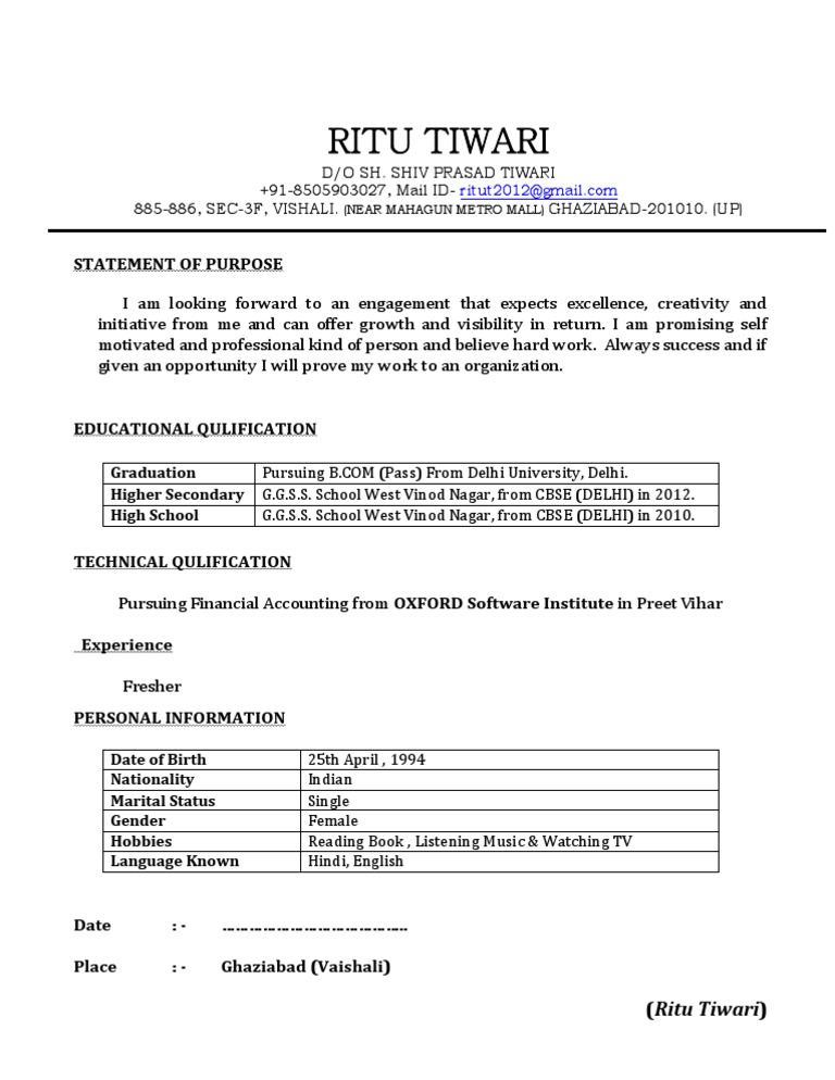 Ritu Tiwari (Resume) | PDF | Career & Growth