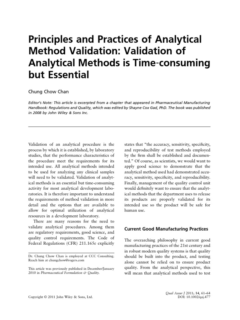 Principles and Practices of Analytical Method Validation: Validation of ...