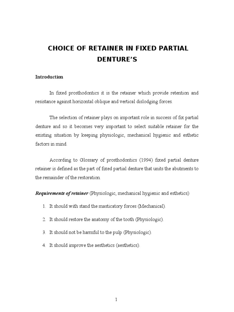 Choice of Retainer | PDF | Dentures | Tooth