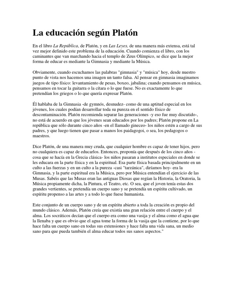 La Educación Según Platón Pdf Platón Alma