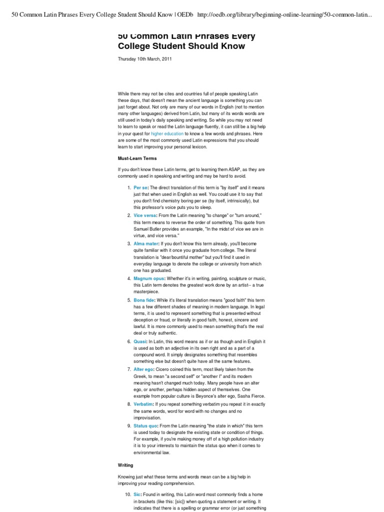 50 Common Latin Phrases Every College Student Should Know _ OEDb | A ...