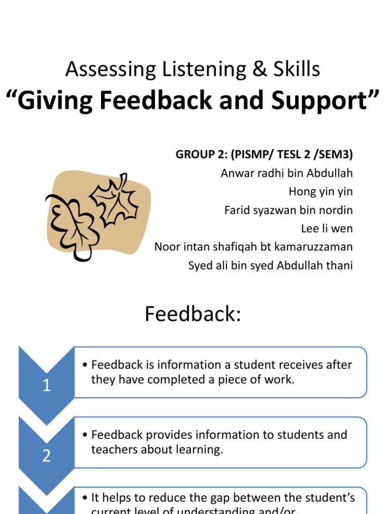 Assessing Listening & Speaking Skills Giving Feedback and Support ...