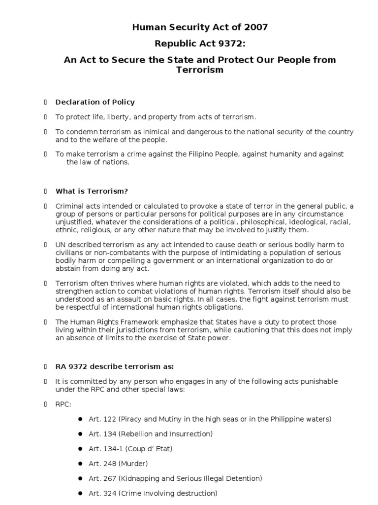 Human Security Act of 2007 | PDF | Arrest | Conspiracy (Criminal)