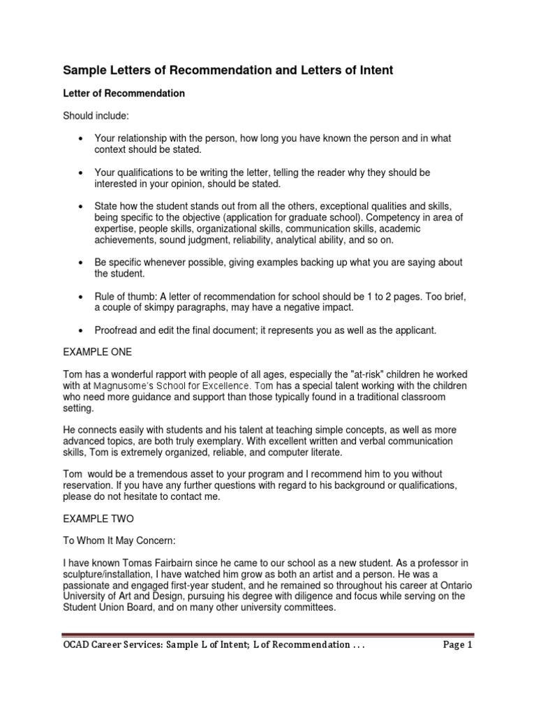 Letters of Intent and Recommendation | PDF