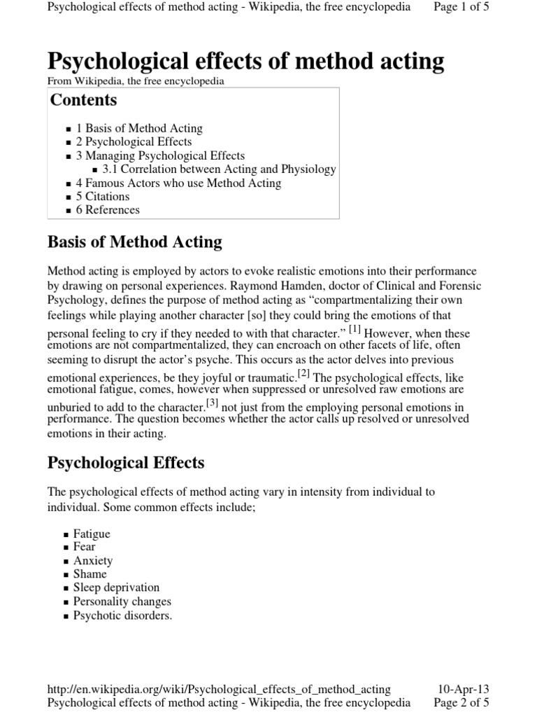 Psychological Effects of Method Acting | PDF | Positive Psychology | Metaphysics Of Mind