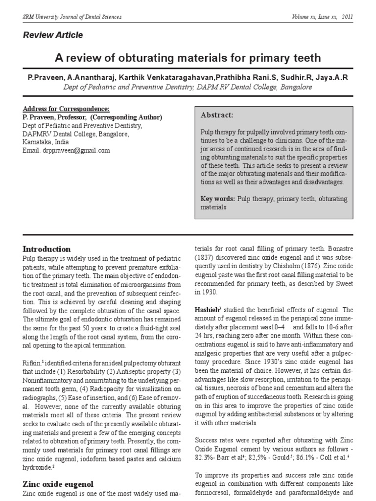 Review of Obturating Materials | PDF | Dentistry | Mouth