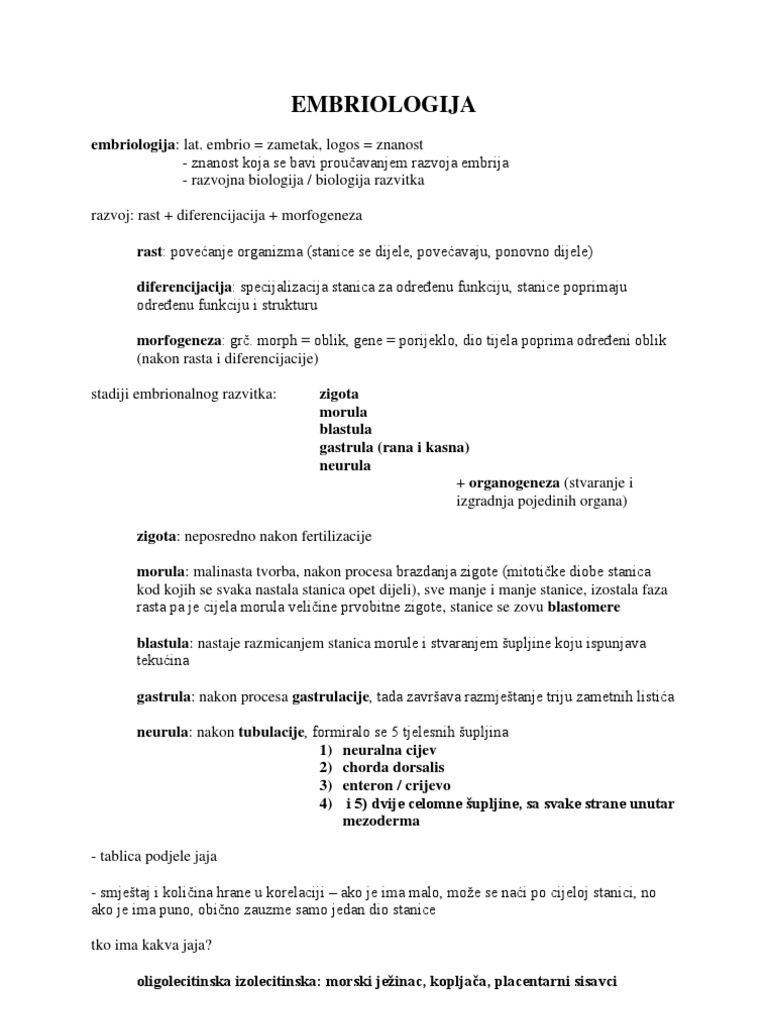 EMBRIOLOGIJA | PDF