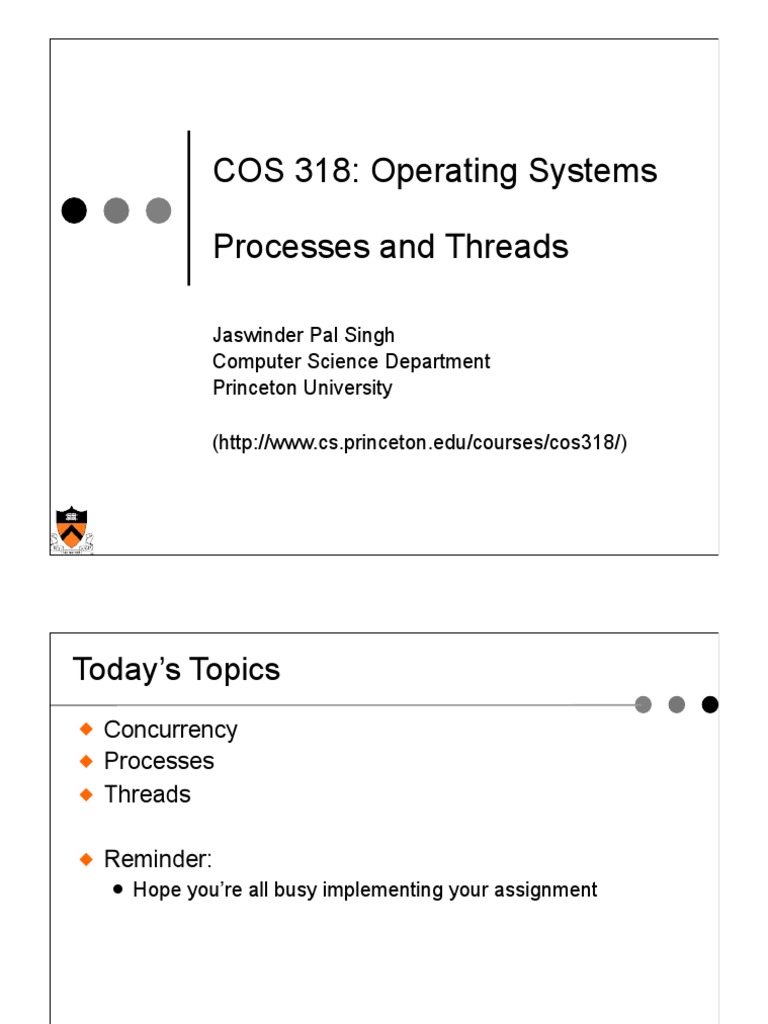 COS 318: Operating Systems Processes and Threads | PDF | Thread (Computing) | Process (Computing)