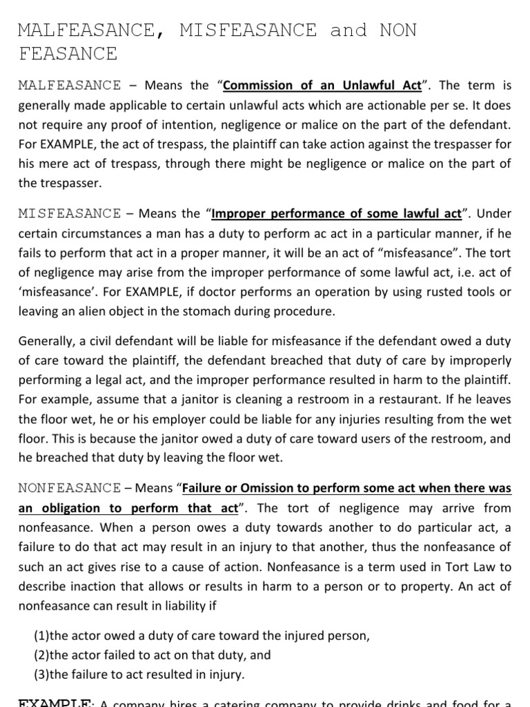 Malfeasance, Misfeasance, Nonfeasance Explained | PDF | Negligence ...