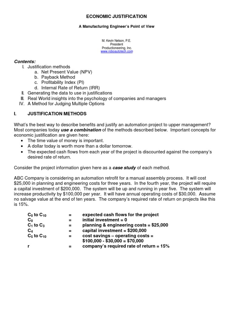 Economic Justification PDF | PDF | Internal Rate Of Return | Net ...