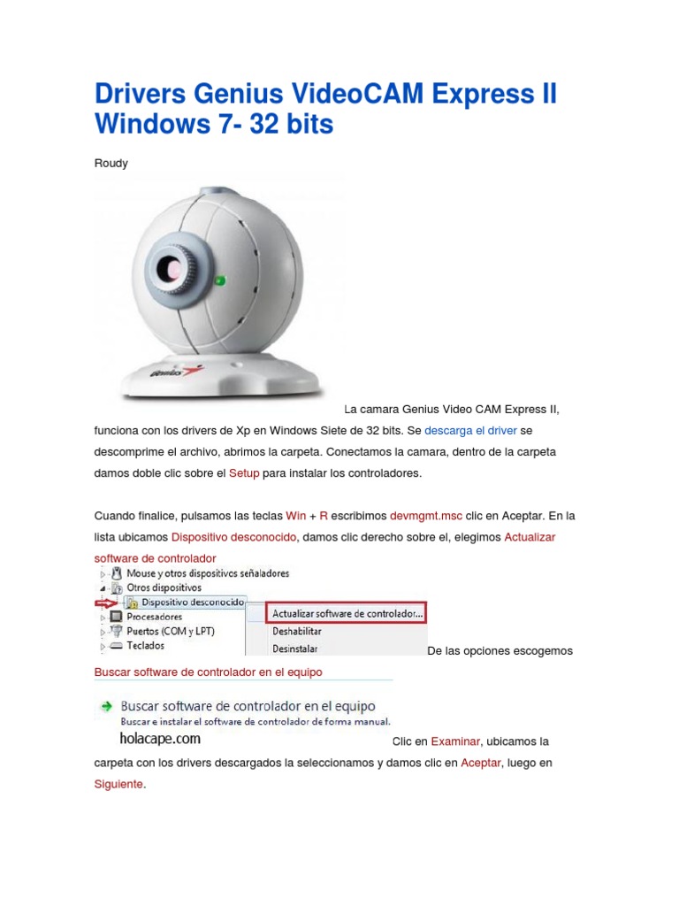 Instalar Drivers para Genius VideoCAM II | PDF | Juegos y actividades ...