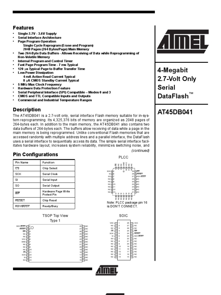 Atmel 45db041 4mb Serial Data Flash | PDF | Flash Memory | Computer Data Storage