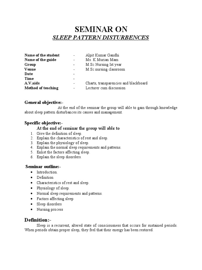 Sleep Pattern Disturbences | PDF