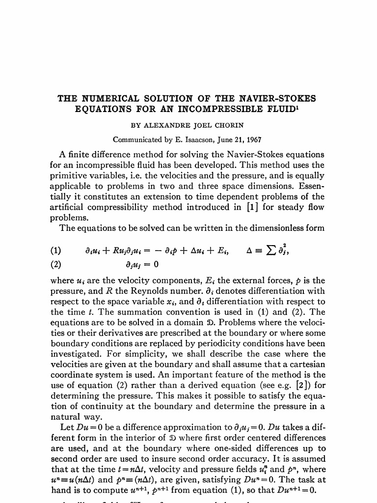 A Finite Difference Method for Solving the Navier-Stokes Equations for ...