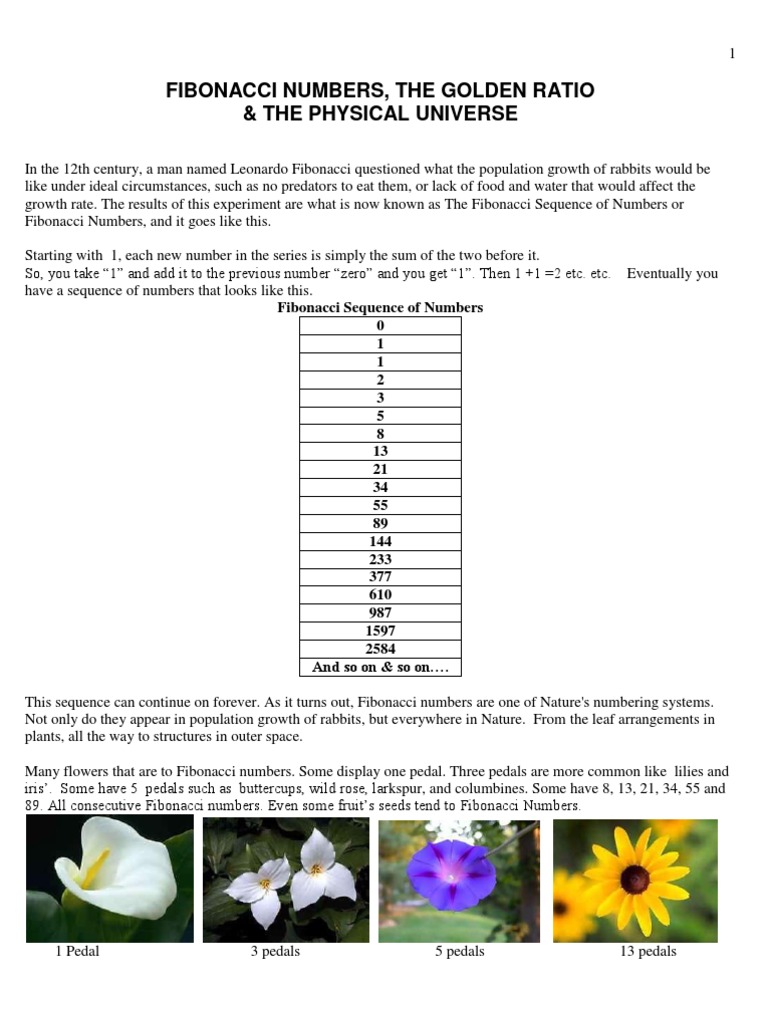 Fibonacci Numbers, The Golden Ratio & The Physical Universe | Download ...