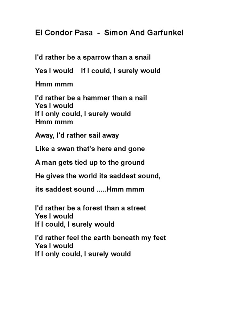 El Condor Pasa - Simon And Garfunkel Song Lyrics | PDF
