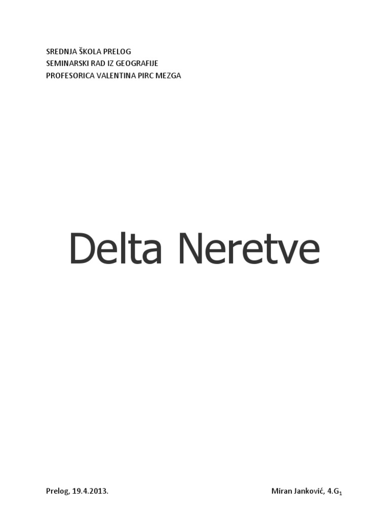 Delta Neretve - Geografija, Seminar | PDF