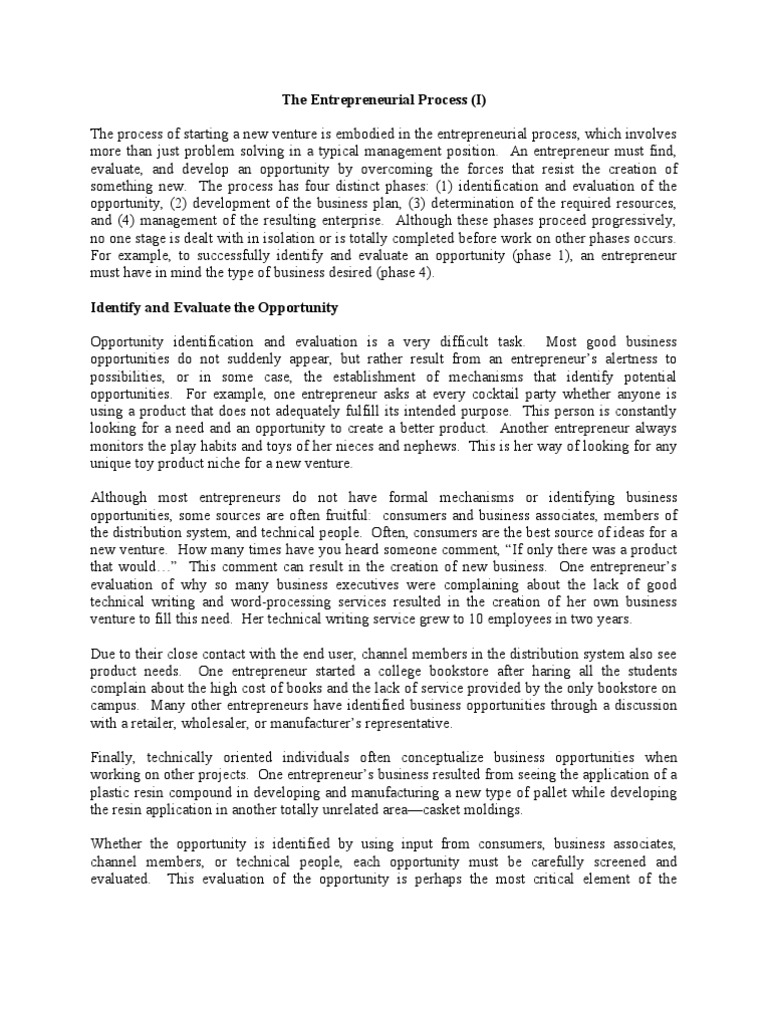 The Entrepreneurial Process | PDF | Business Plan | Entrepreneurship