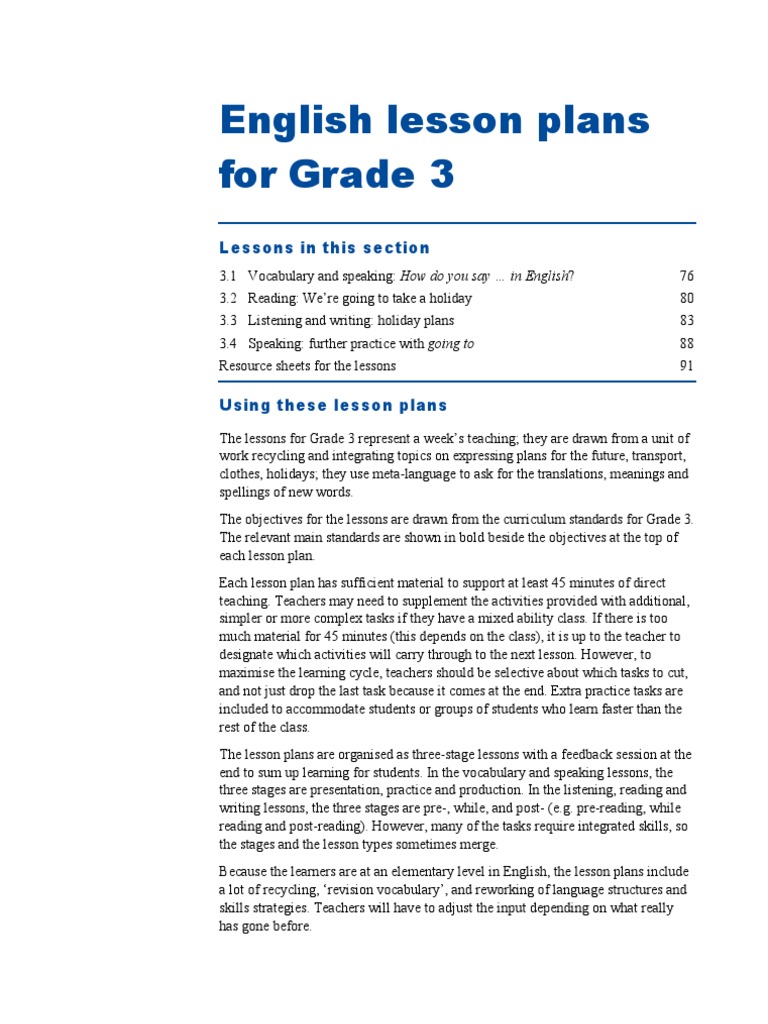 Bi Grade 3 Lesson Plan English Language Vocabulary