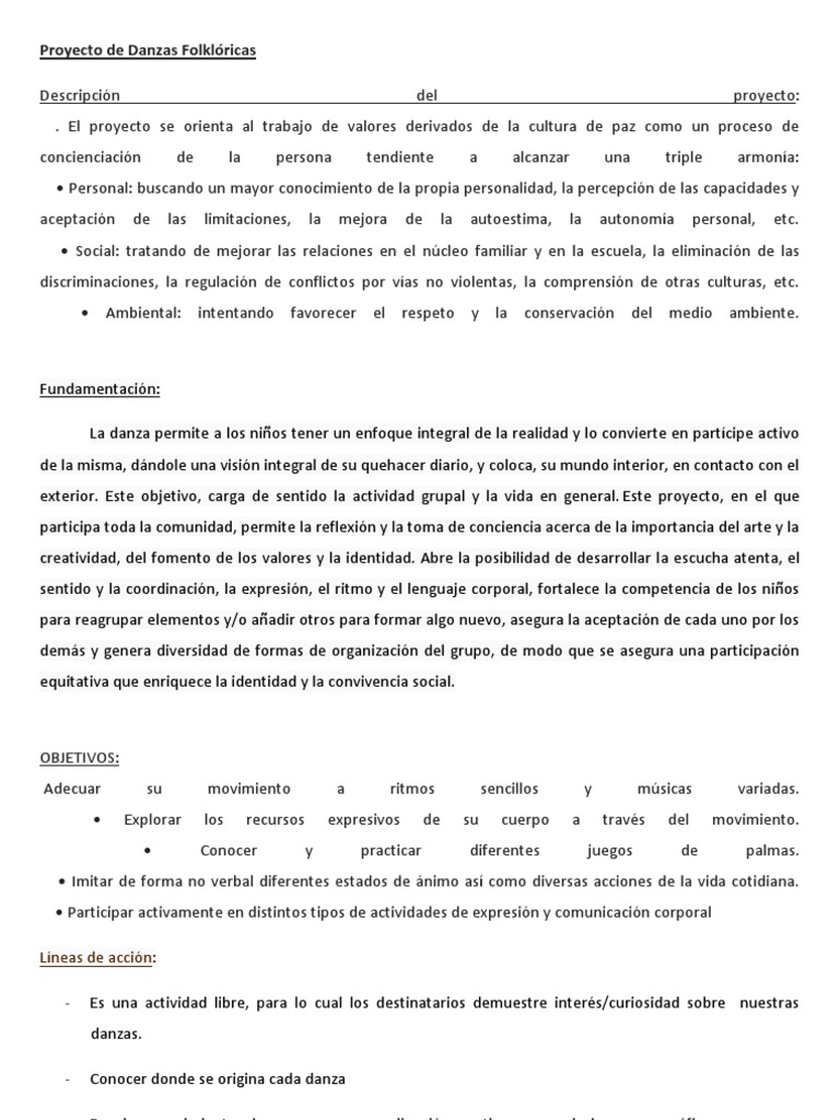 Proyecto de Danzas Folklóricas | PDF | Bailes | Ritmo