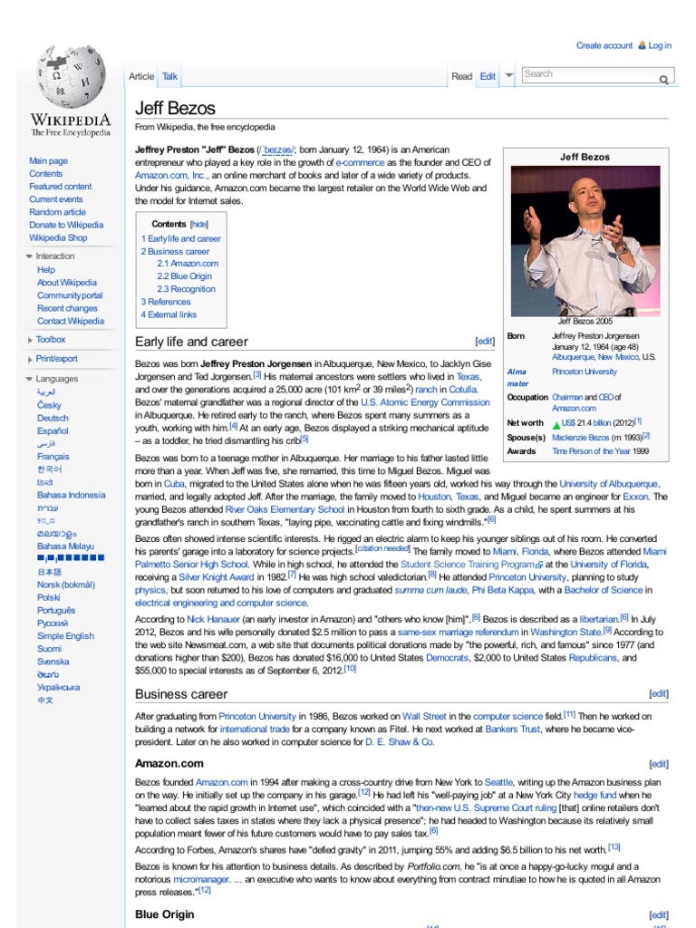 Jeff Bezos: Early Life and Career | PDF | Science | Technology (General)