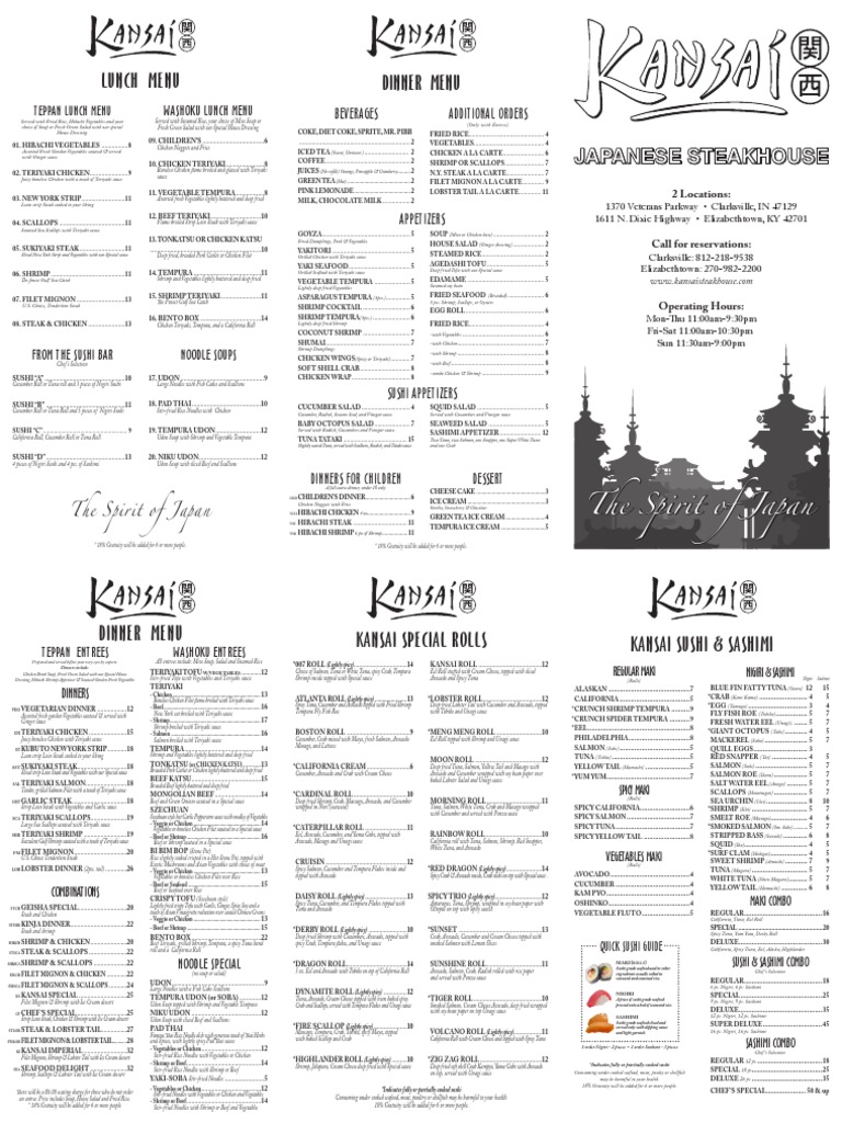 Menu Kansai Louisville | PDF | Sushi | Japanese Cuisine