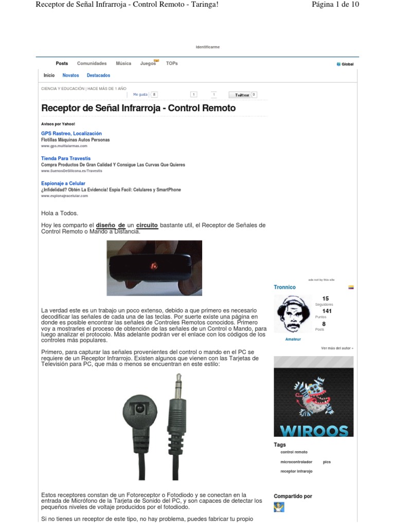 Receptor Infrarrojo para Control Remoto | PDF | Control remoto ...