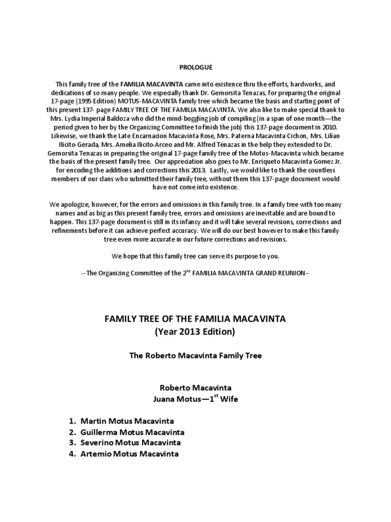 Macavinta Family Tree (2013 Edition) | PDF