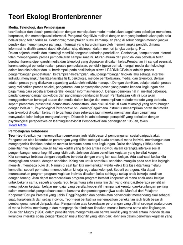 Teori Ekologi Bronfenbrenner | PDF