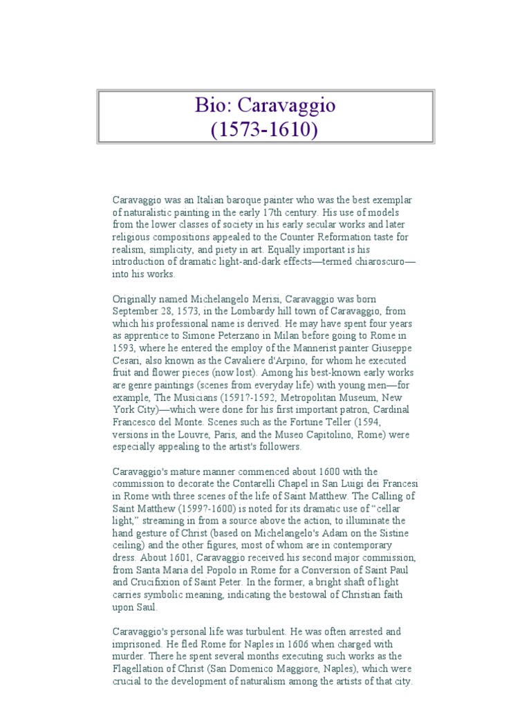 Caravaggio Biography | PDF