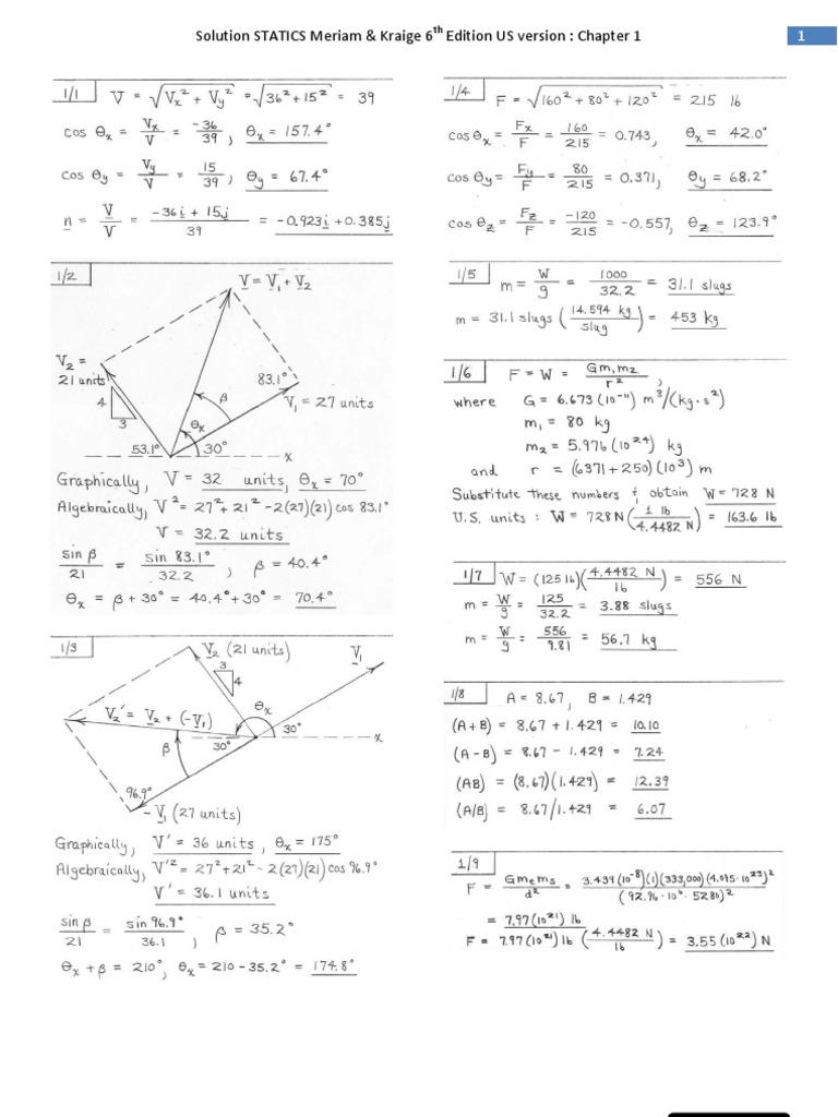 Solution Statics Meriam 6th Chapter01 for Print