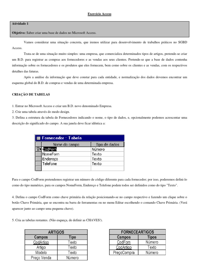 Exercício Access - BD Completo | Download grátis PDF | Microsoft Access | Janela (informática)