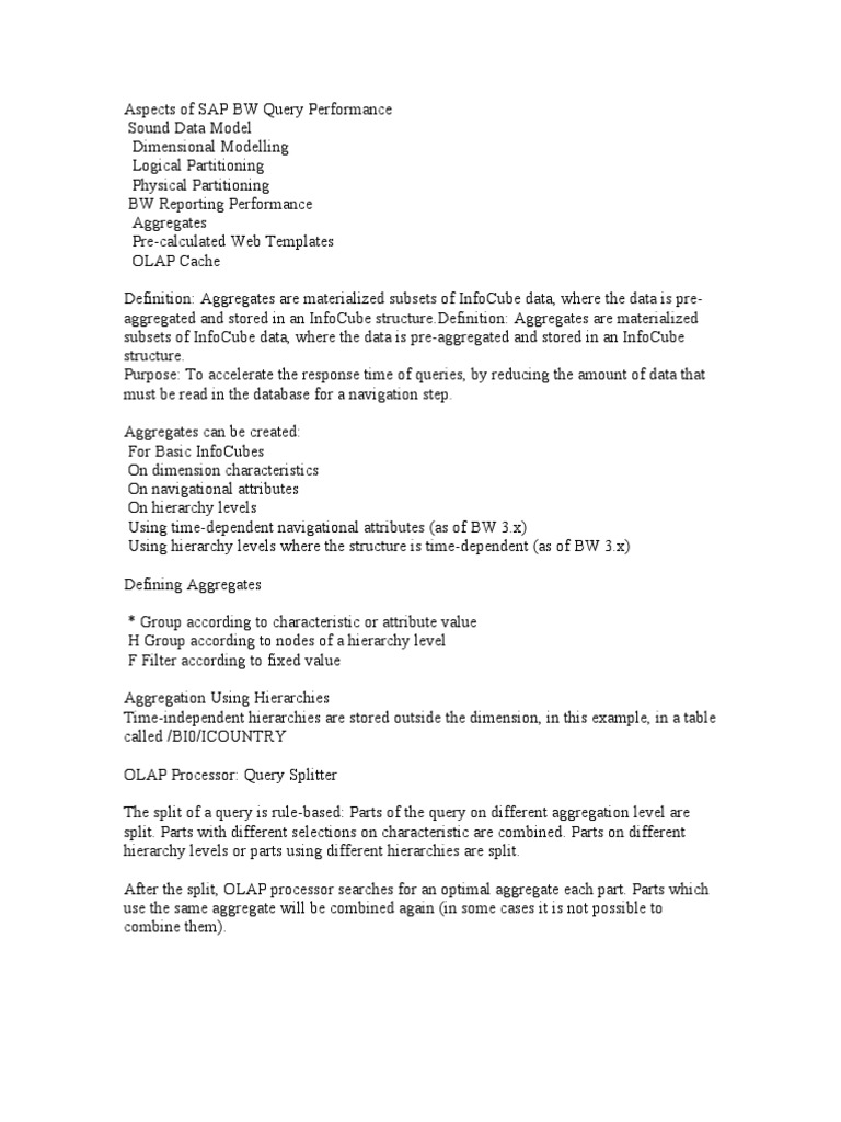 Aspects of SAP BW Query Performance | PDF | Databases | Information Retrieval
