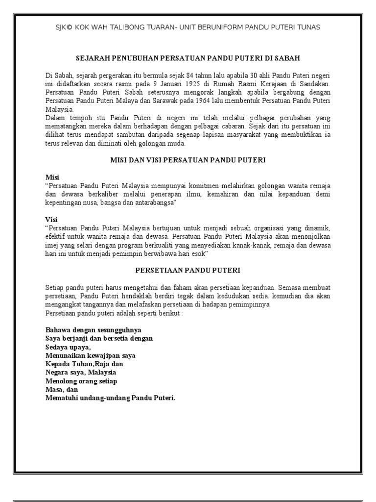 Persetiaan Pandu Puteri Remaja Undang Undang Pandu Puteri Arnoldo Cole