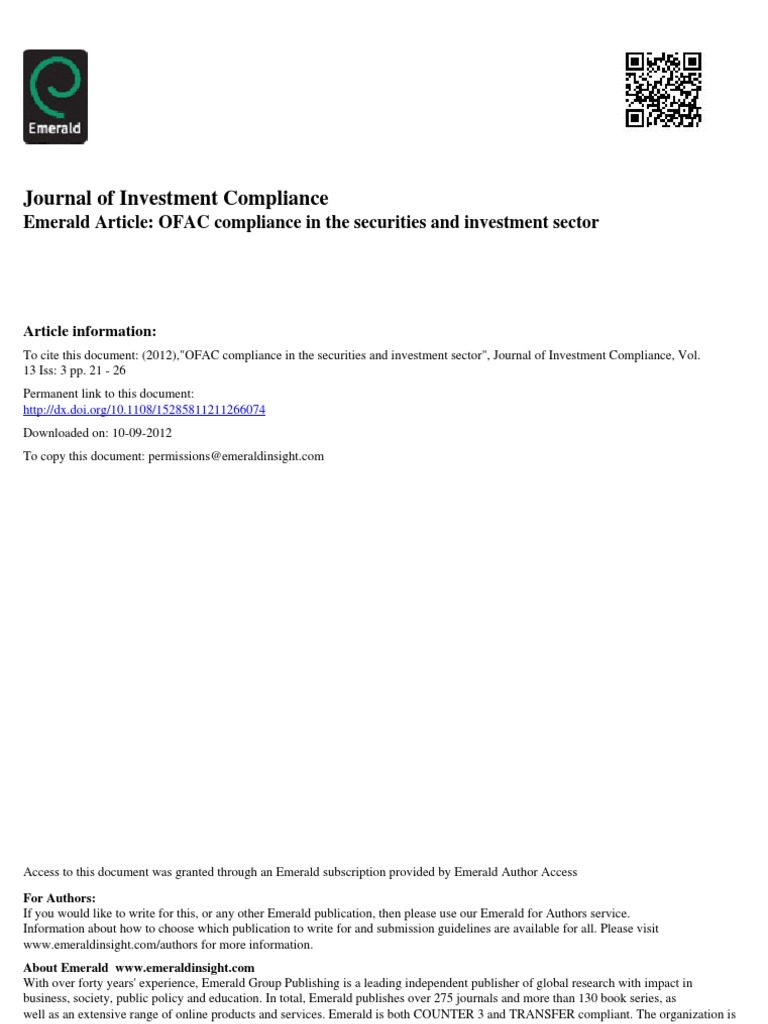 Emerald OFAC Article | PDF | Office Of Foreign Assets Control ...