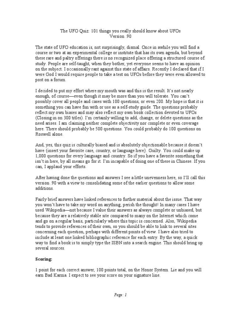 The Official UFO Quiz | PDF | Unidentified Flying Object | Ufology