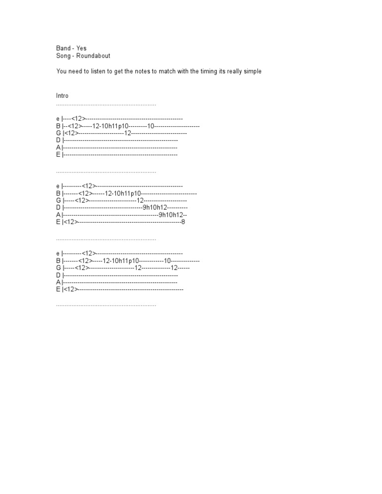Yes Roundabout Guitar Tabs Guide | PDF | Computers