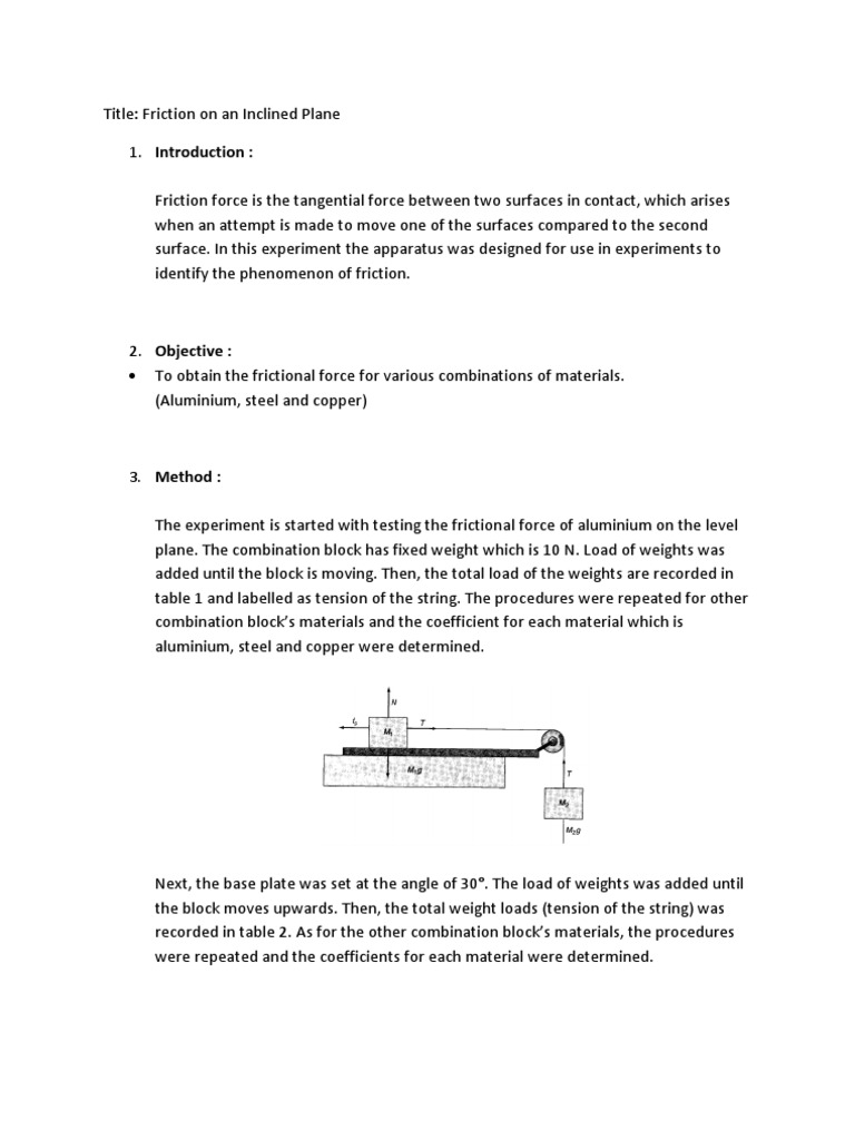 Friction On An Inclined Plane | PDF | Friction | Tension (Physics)