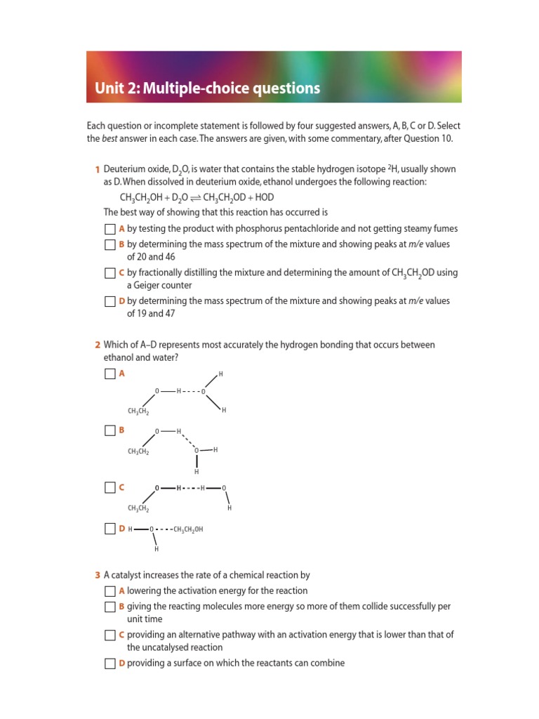 Chemistry Multiple-Choice Questions Guide | PDF | Chlorine | Chemical ...