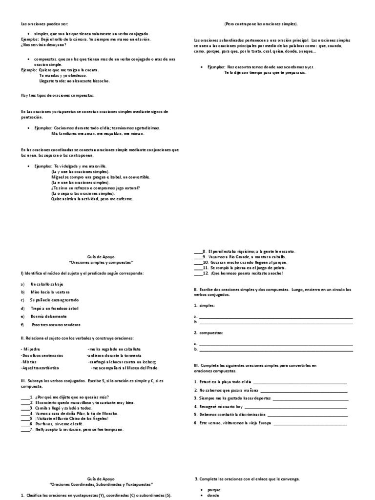 Oraciones Simples y Compuestas | PDF | Oración (Lingüística ...