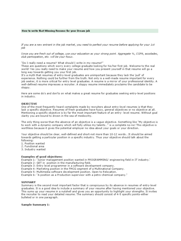 How To Write That Winning Resume For Your Dream Job | PDF | Career & Growth