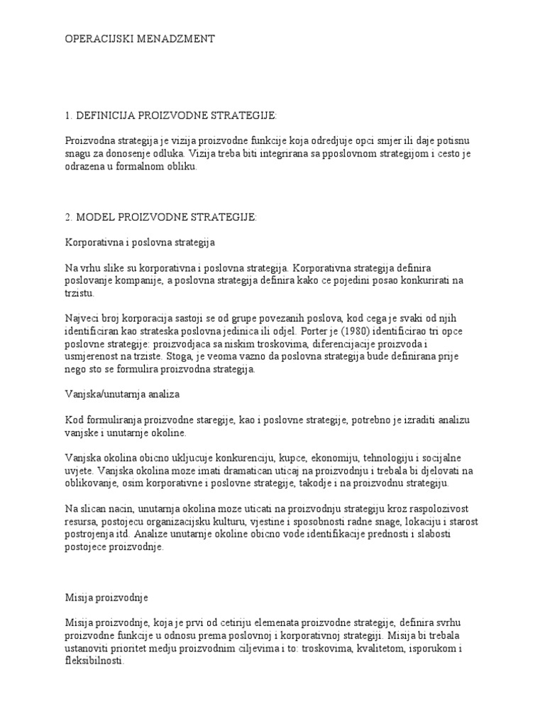 OPERACIJSKI MENADZMENT - Skripta | PDF
