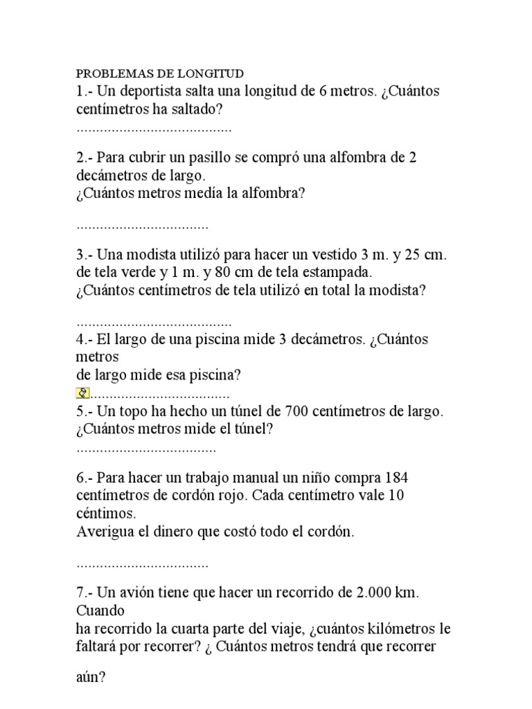 Problemas de Longitud | Transporte | Ocio
