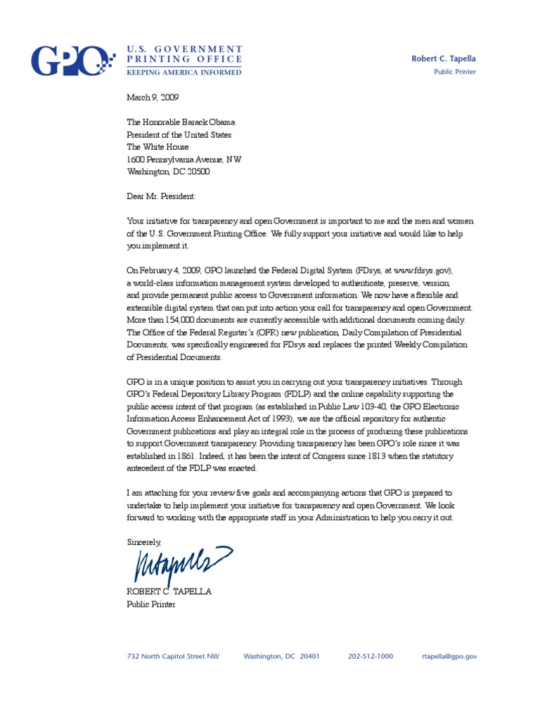 GPO Open Government Letter | PDF | United States Government Publishing ...