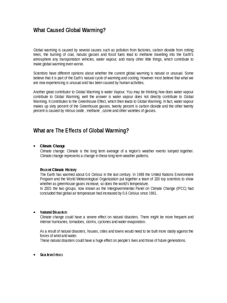 Causes and Effects of Global Warming | PDF | Global Warming ...